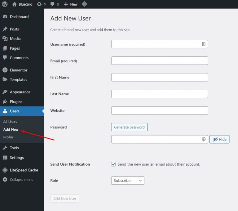 How to add a new user in the WordPress website? - BlueGrid.io : BlueGrid.io
